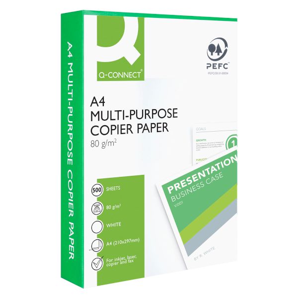 Q-Connect - Копирна хартия A4 80г 500 листа - Бяла и рециклирана хартия